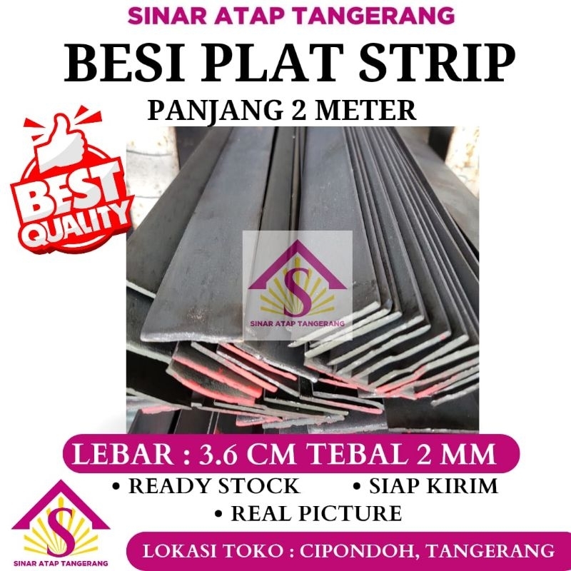 Jual Besi Plat Strip lebar 3.6 cm tebal 2 mm panjang 2 Meter | Shopee ...