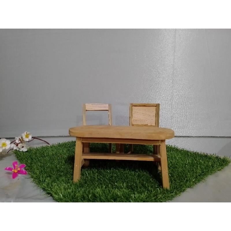 Jual miniatur kursi boneka kayu meja oval free busa dudukan | Shopee ...