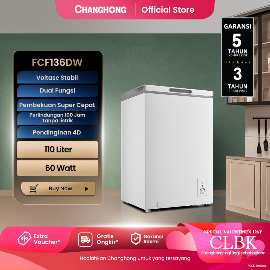 Jual Changhong Chest Freezer FCF136DW Kapasitas 110 Liter (Fast ...