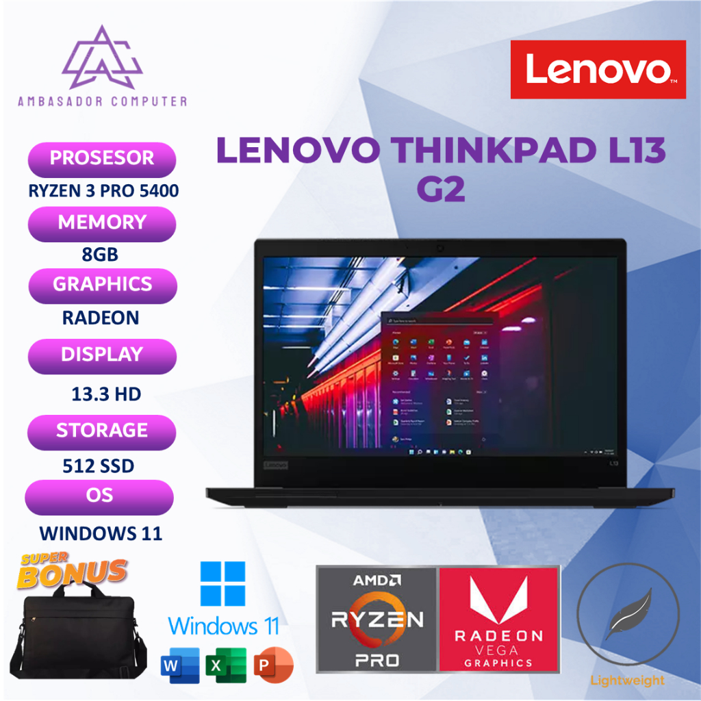 Jual Lenovo thinkpad L13 G2 amd ryzen 3 pro 5400 ram8gb 512ssd windows 10 pro layar 13.3 ...