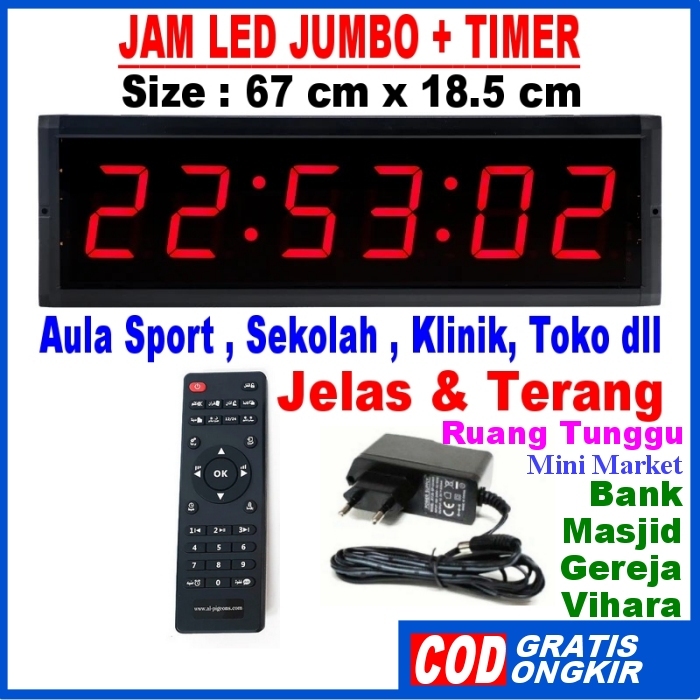 Jual Jam Dinding LED JUMBO 67 CM TIMER SPORT CENTER Stopwatch Countdown ...