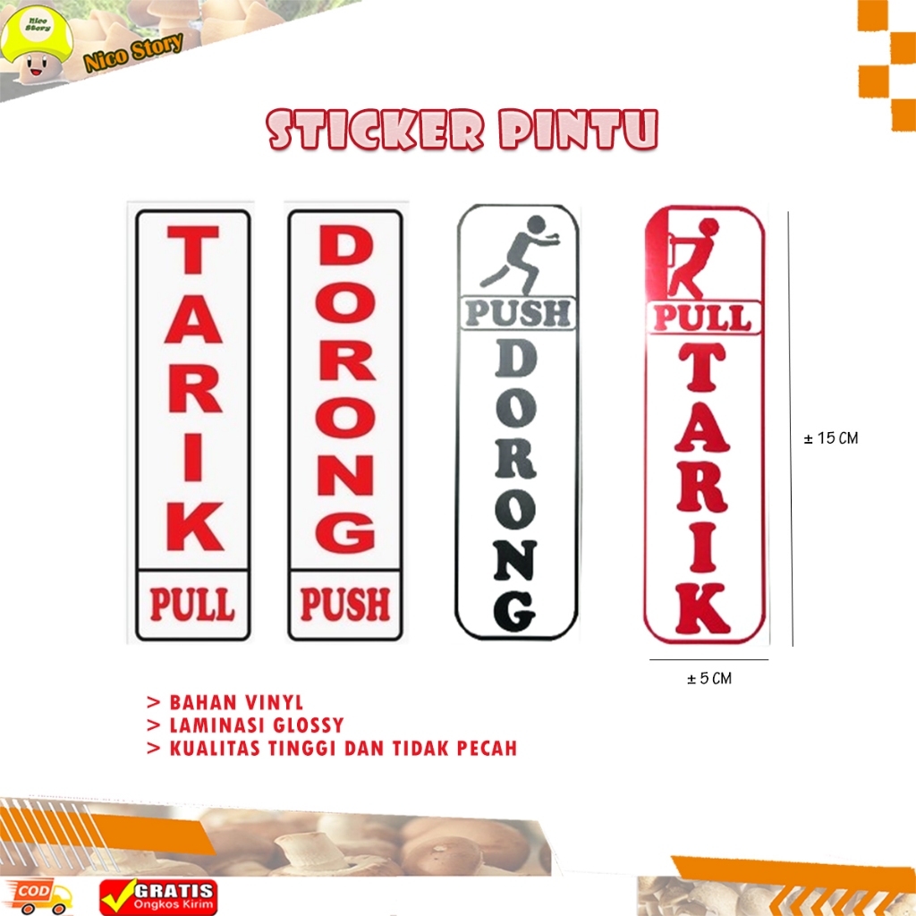 Jual (ncs) Stiker Vinyl Pintu Petunjuk Tarik pull dan Dorong push ...