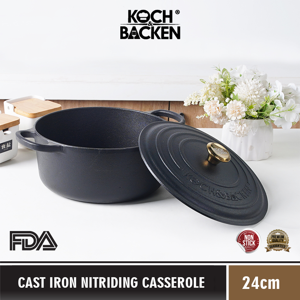 Jual KOCH&BACKEN Preseasoned Cast Iron Casserole Nitriding 24cm - Wajan ...