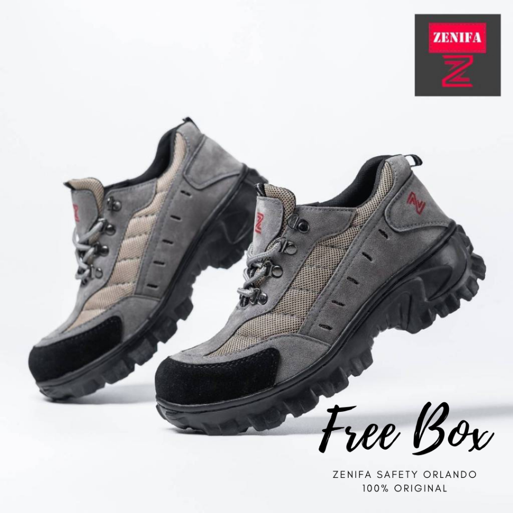 Jual Sepatu Boots Pria Safety Zenifa Abu Hitam Ujung Besi Terbaru 2025 ...