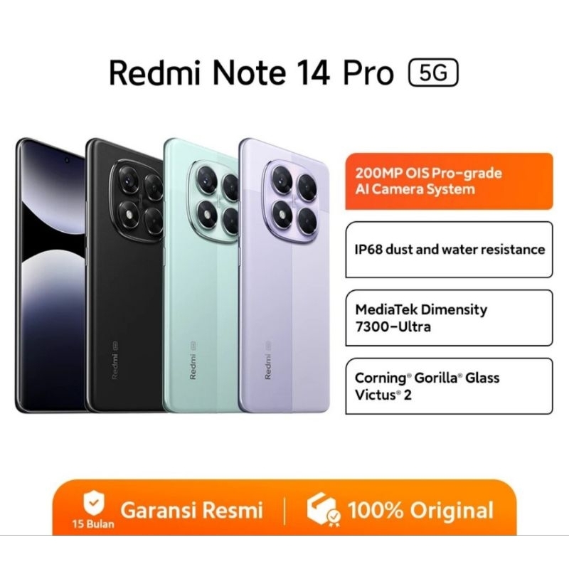 Jual XIAOMI REDMI NOTE 14 PRO 5G RAM 8GB/256GB GARANSI RESMI | Shopee ...