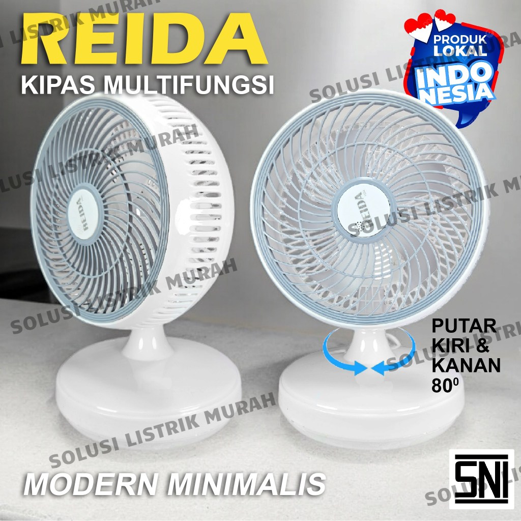 Jual REIDA Kipas Angin Multi Fungsi Meja Duduk + Dinding Tembok Muter Kiri Kanan Ukuran 8 Inch ...