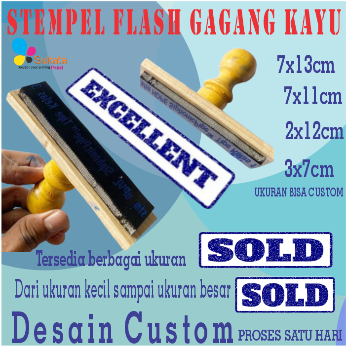 Jual Cetak stempel flash persegi panjang custom gagang kayu ukuran bisa ...