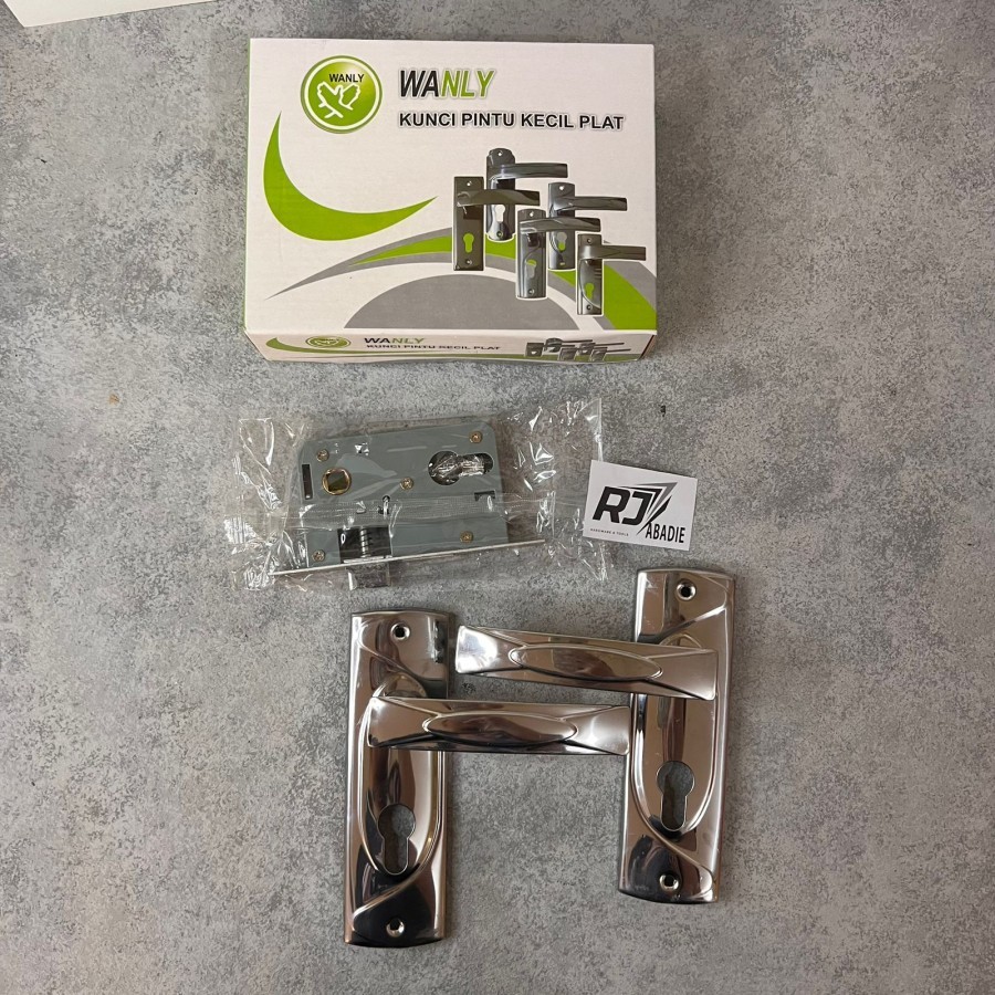 Jual Handle Gagang Kunci Pintu Plat Besi Kecil Set Wanly/Ndior Putih ...