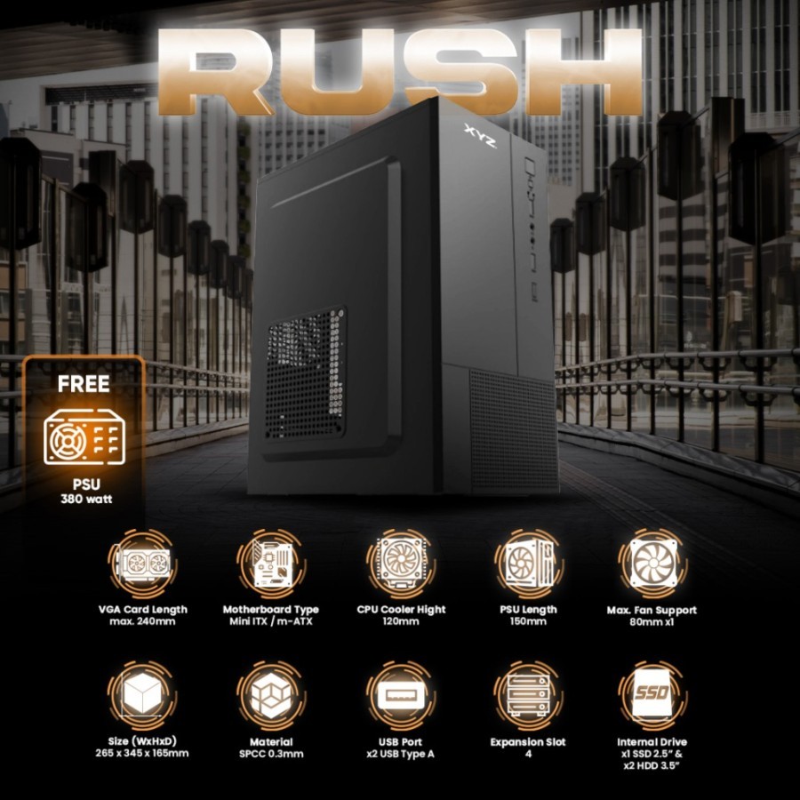 Jual XYZ Rush Casing Komputer Office M-ATX Include 1 Fan + PSU 380W ...
