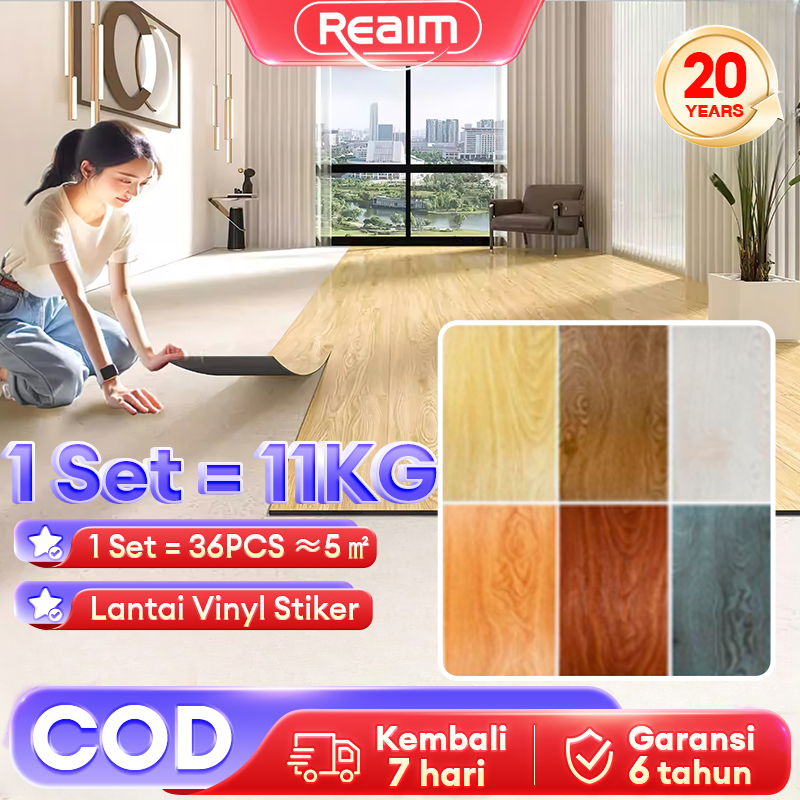 Jual 【COD】Reaim Vinyl Lantai Stiker Wallpaper Dinding Motif Kayu Dengan Lem 91,5X15,2cmLantai ...