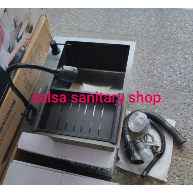 Jual promo kitchen sink muya 5040 black/paket komplit kitchen sink ...
