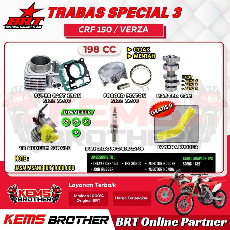 Jual PAKET BRT CRF TRABAS SPESIAL 3 BOREUP 200CC/210CC (blok piston kit ...