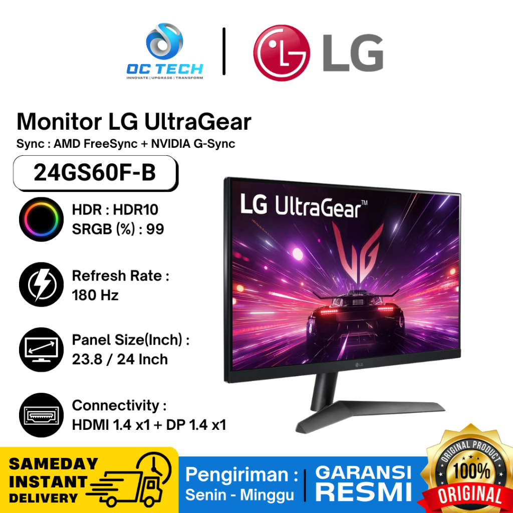 Jual LG UltraGear 24GS60F-B IPS 180hz NVIDIA G-sync Monitor HDMI 24 inch Gaming Komputer PC ...