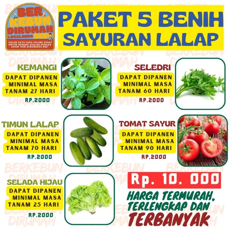 Jual Paket 5 Macam Benih Sayur Lalap Kemangi Tomat Timun Selada Seledri ...