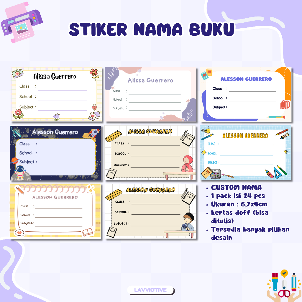 Jual (24pcs) Stiker nama buku pelajaran custom|sticker label nama lucu ...