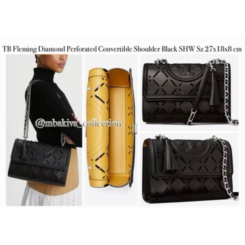 Jual TB Fleming Diamond Perforated Convertible Shoulder Black SHW ...