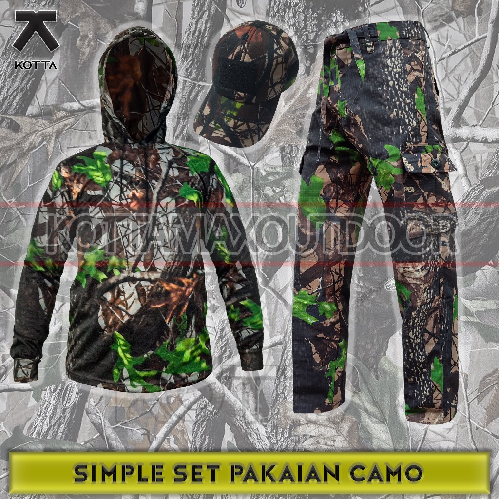 Jual SATU SET SETELAN BAJU KAOS HOODIE CELANA TOPI KAMUFLASE CAMO PERBAKIN HUNTING BERBURU ...