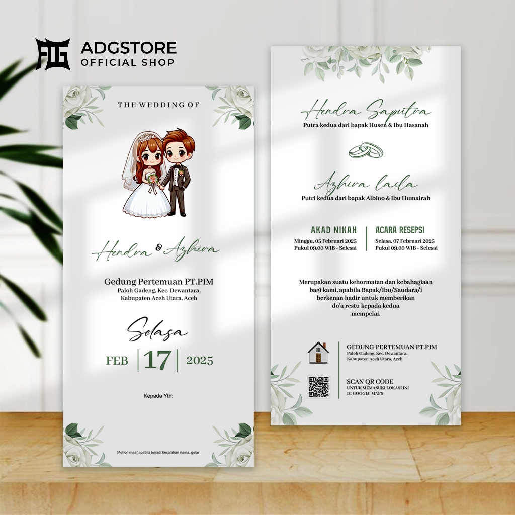Jual Undangan Perkawinan 1 Lembar 2 sisi | Bahan Brief Card 160 GSM ...