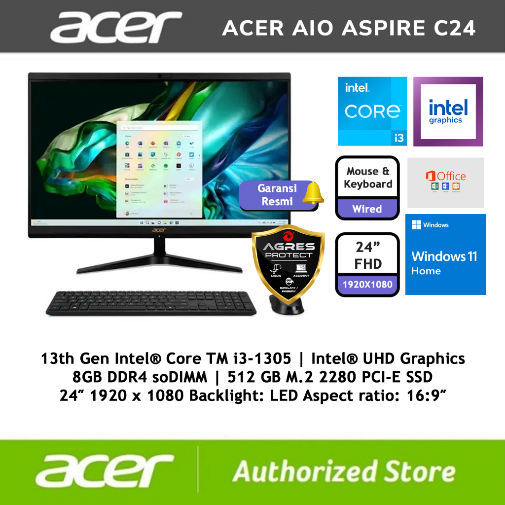 Jual ACER AIO ASPIRE C24-1800 I3 1305 8GB 512GB W11 OHS 23.8" FHD ...