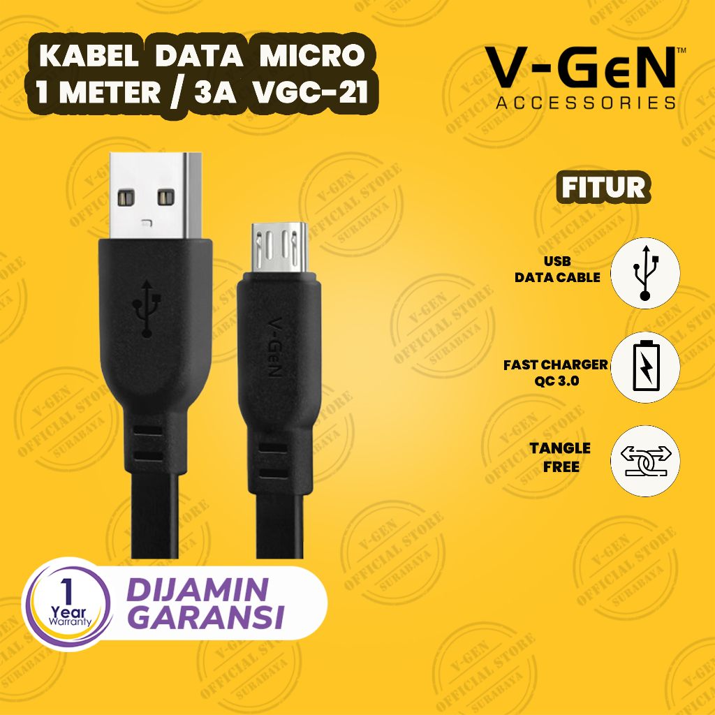 Jual Kabel Data MicroUSB V-GeN VGC-21 Fast Charging QC 3.0 3A 1 Meter ...
