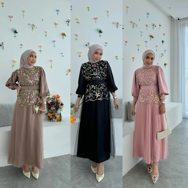 Jual Azalea Dress Kondangan Brukat Tille Baju Lamaran Gamis Pesta ...