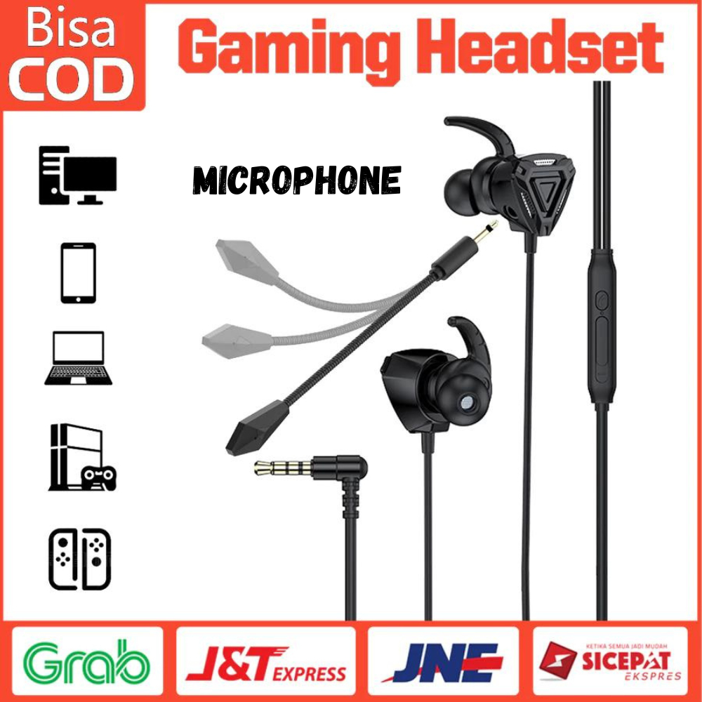 Jual Gaming Wired Earphone Bass with Noise Cancelling Headset Handsfree ...