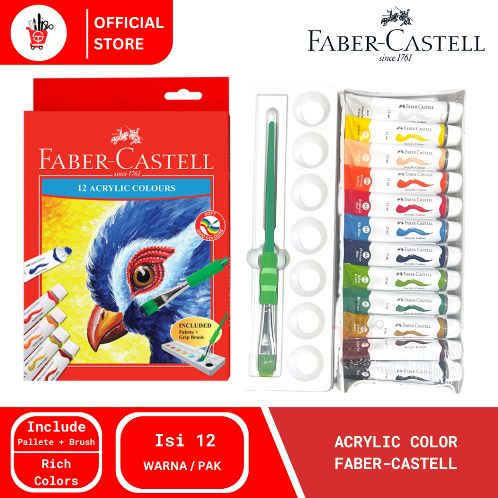 Jual Cat Akrilik | Paint | Acrylic Color Faber-Castell 12 Warna (1 SET ...