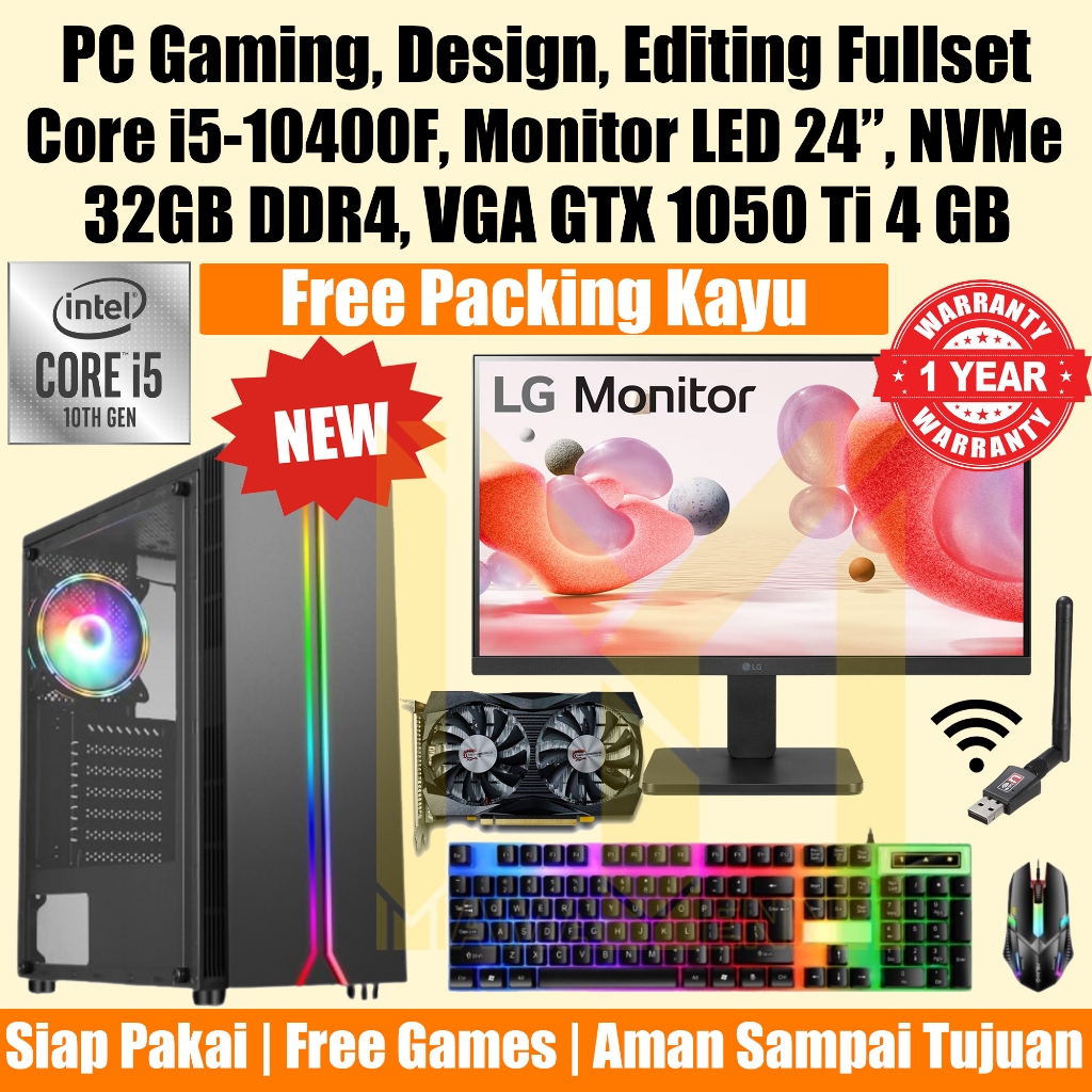 Jual PC Rakitan Gaming Core i5 10400F 32GB GTX 1050 Ti 4GB / Paket CPU Gen 10 Live Stream ...