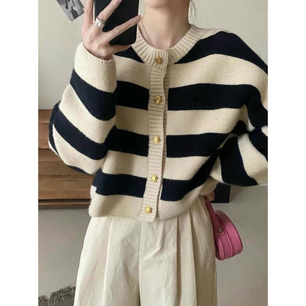 Jual Sweater Rajut Wanita Stripe Garis-Garis Lalune LX9584 Korean Style ...
