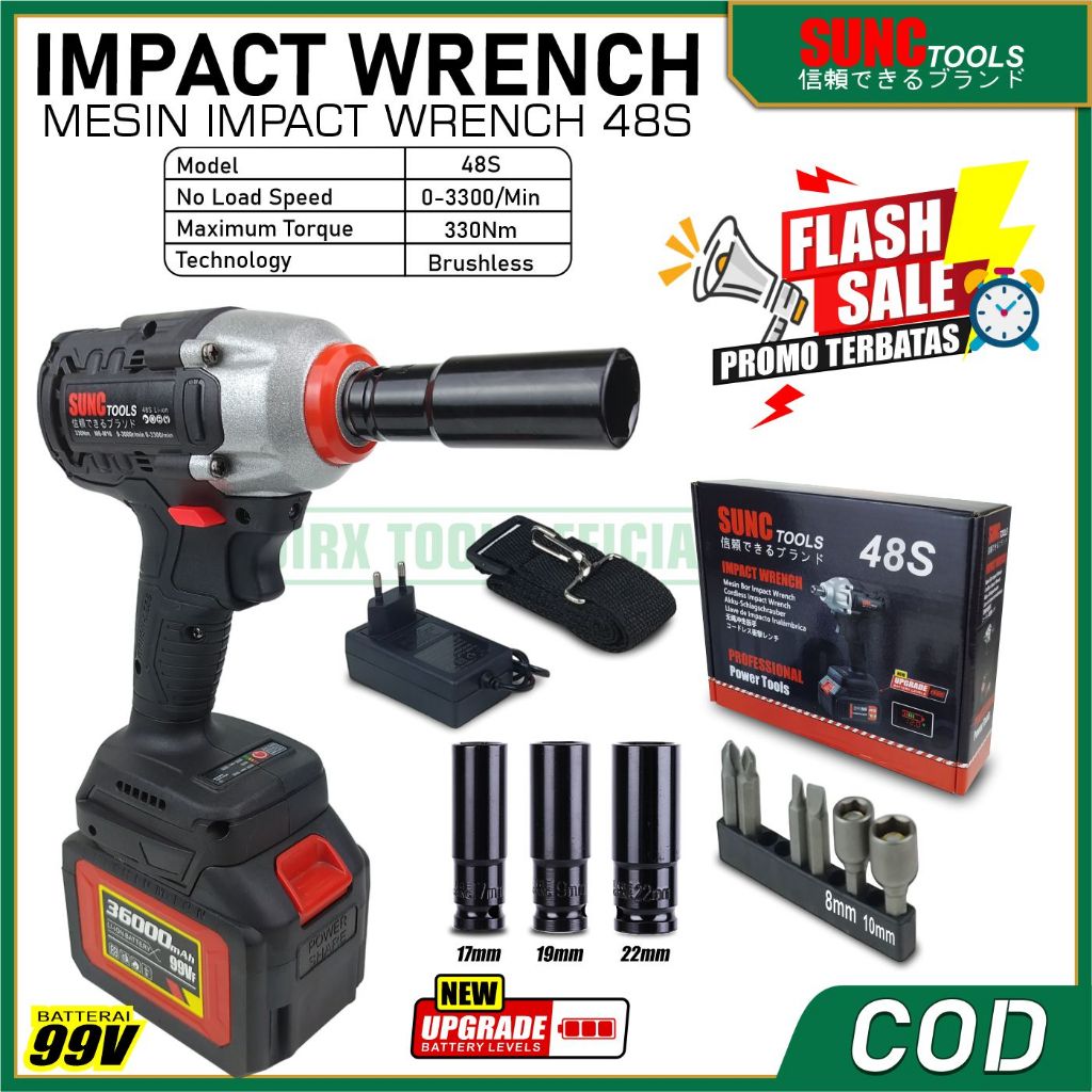 Jual SUNC TOOLS Mesin Impact Impek Baterai Buka Baut Inpek Batere Cordless Impact Wrench ...