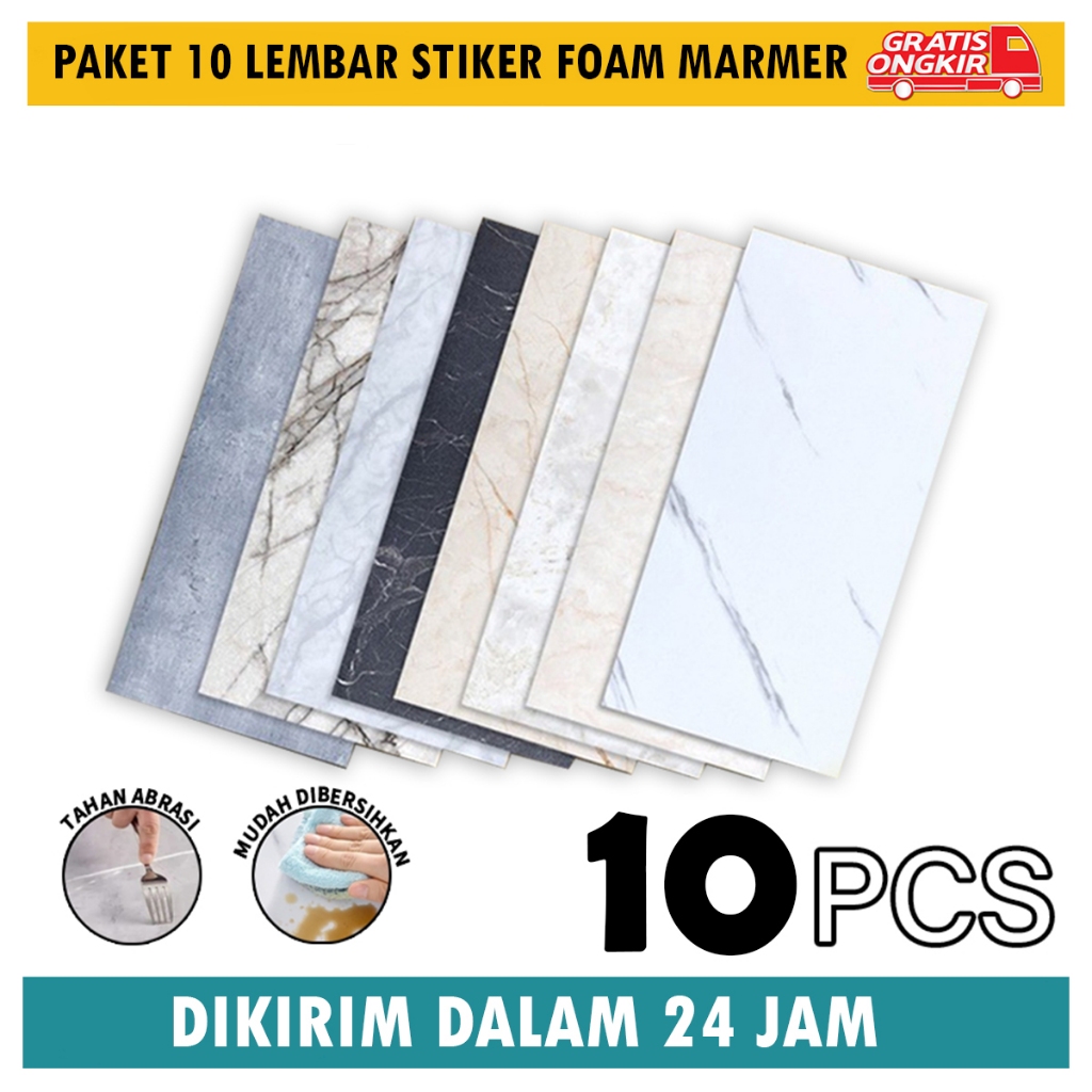Jual Paket 10 Lembar Wallpaper Dinding Vinyl Marble 30 x 60 cm Sooku PVC Stiker - Marmer ...
