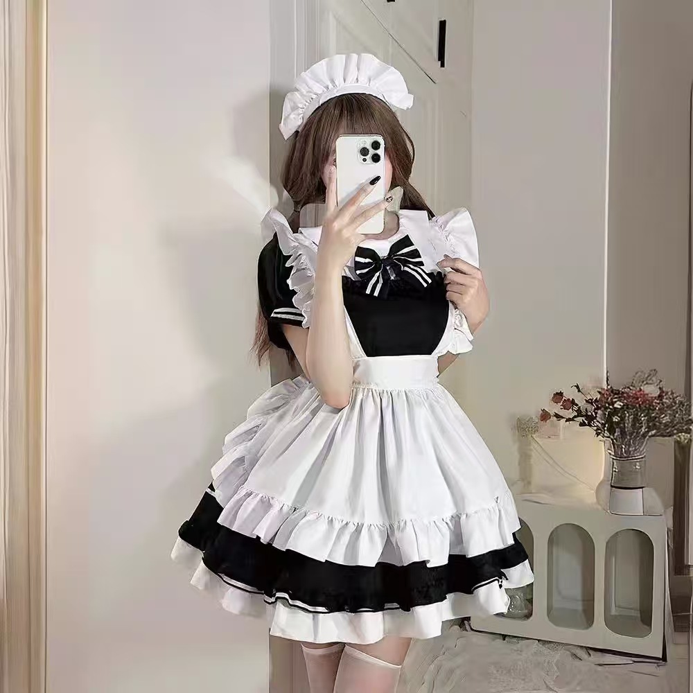 Jual Original Japanese maid costume black and white little devil lolita ...