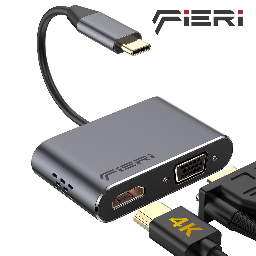 Jual Fieri 2in1 Converter USB Type C to HDMI 4K VGA Adapter Windows Mac ...
