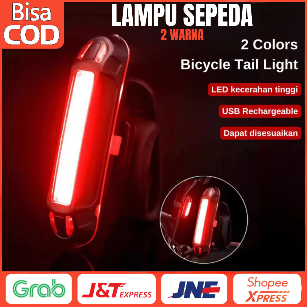 Jual Lampu Sepeda Depan Belakang LED 2 Warna USB Rechargeable 100 ...