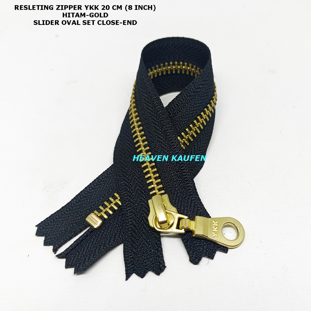 Jual Resleting Zipper Risleting YKK 20 cm Atau 8 inch Type Gigi Besi Warna Hitam - Gold Emas ...