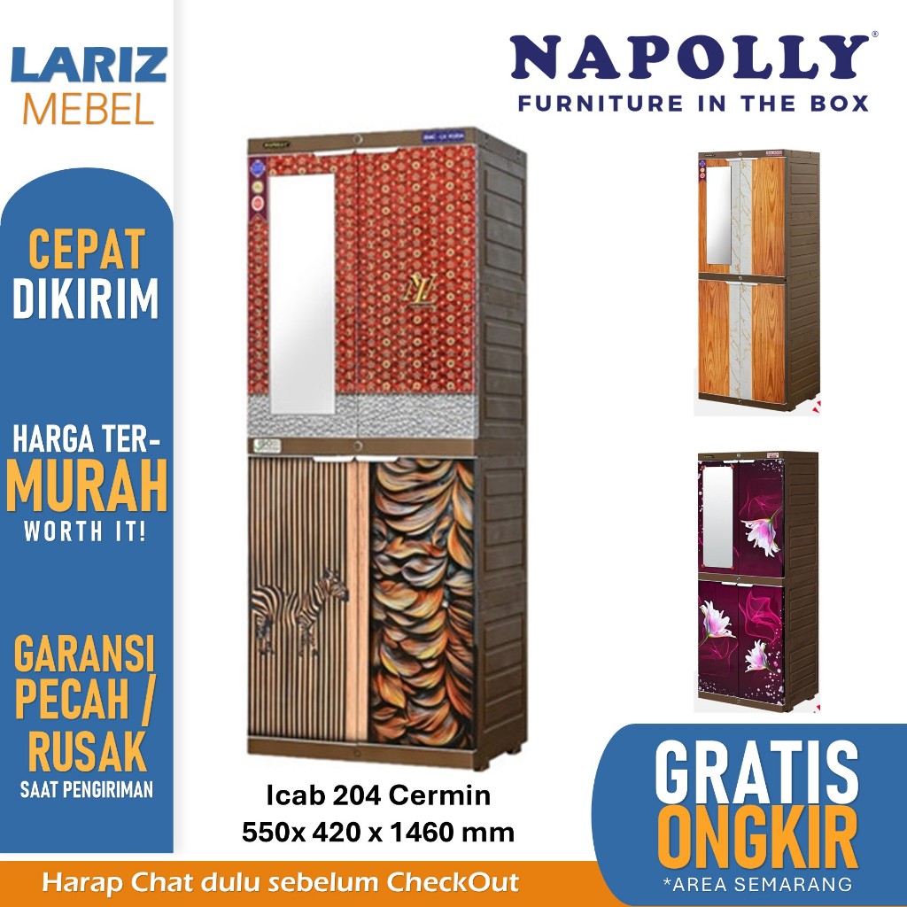 Jual Promo lemari plastik 4 susun icab 204 cermin + full kunci Napolly ...