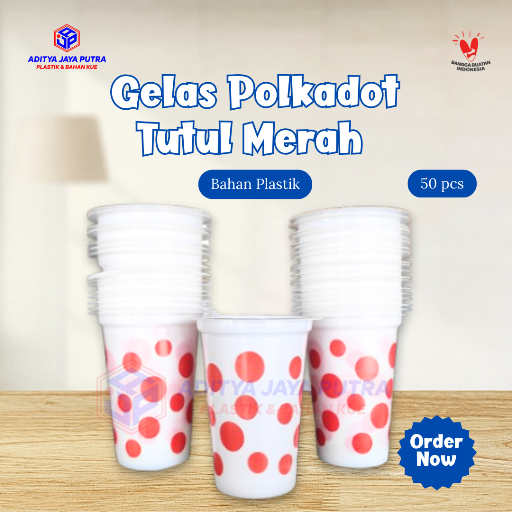 Jual (50 PCS) Gelas Polkadot Tutul Merah uk 200ml - Cup Pesta Acara ...