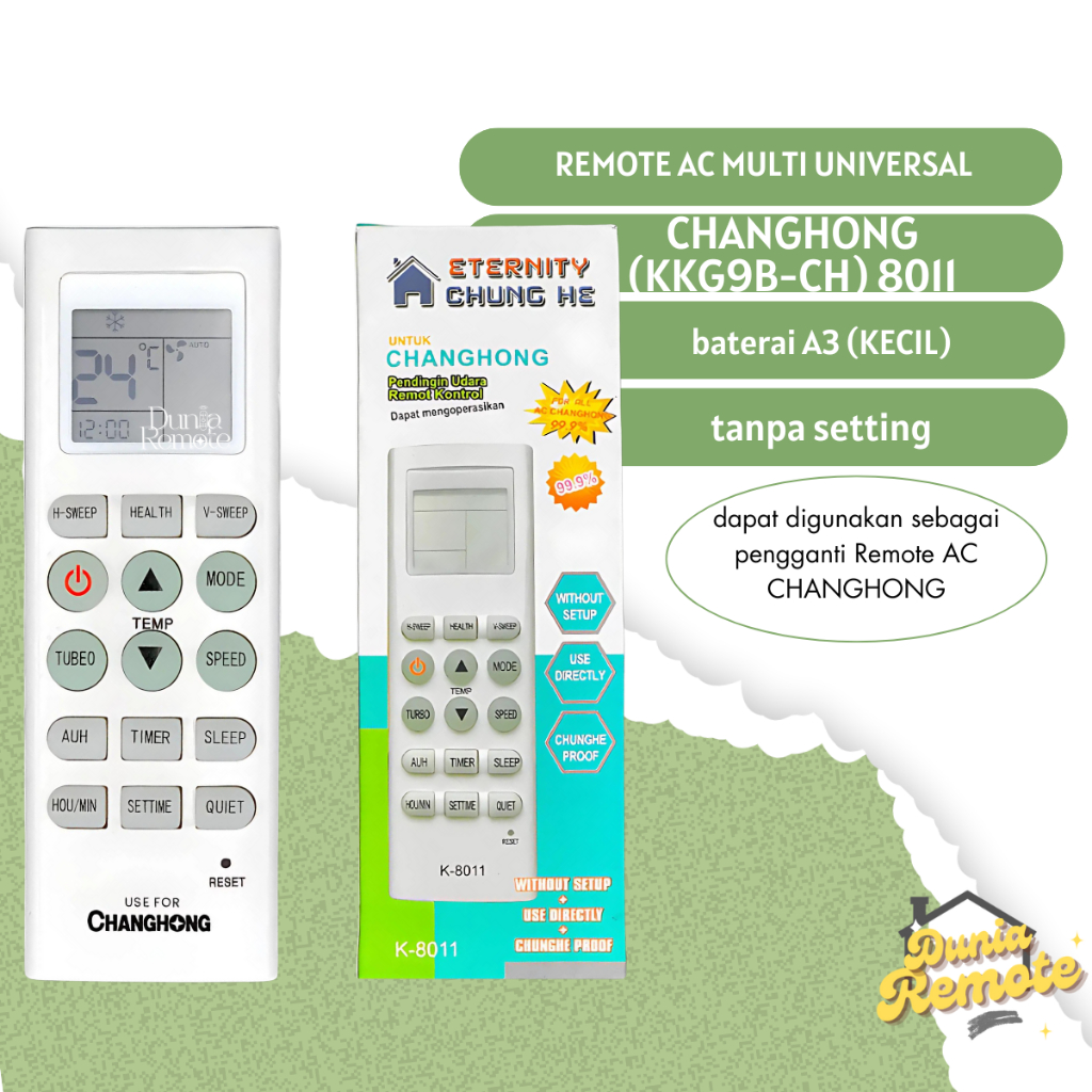 Jual REMOTE AC CHANGHONG (KKG9B-CH) MULTI UNIVERSAL TIPE K-8011 TANPA ...