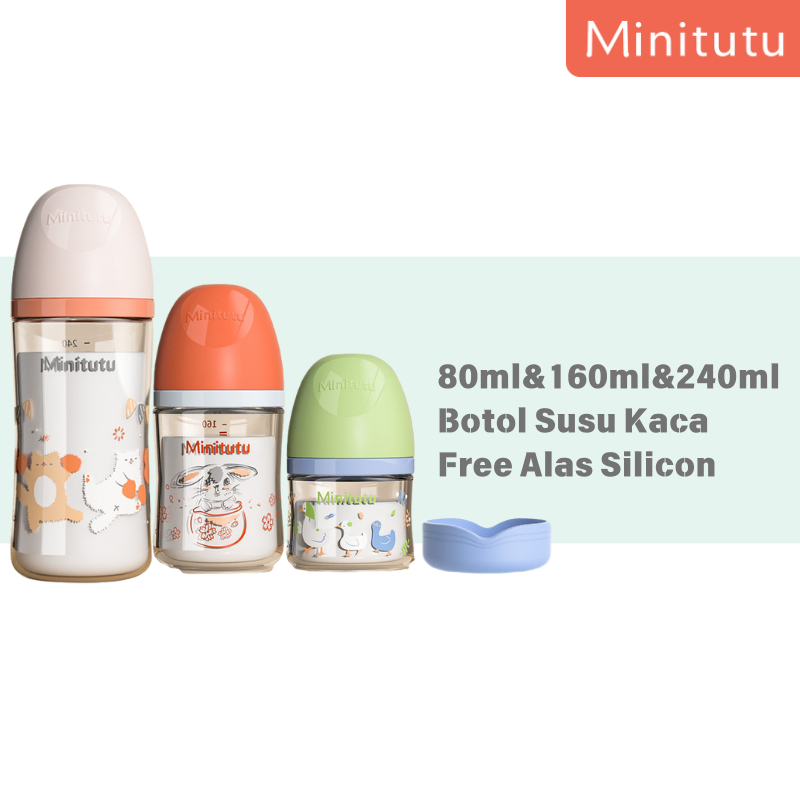 Jual Minitutu Botol Kaca Bayi Karakter Lucu BPA Free Botol Susu Bayi 0 Bulan Keatas Wide Neck ...