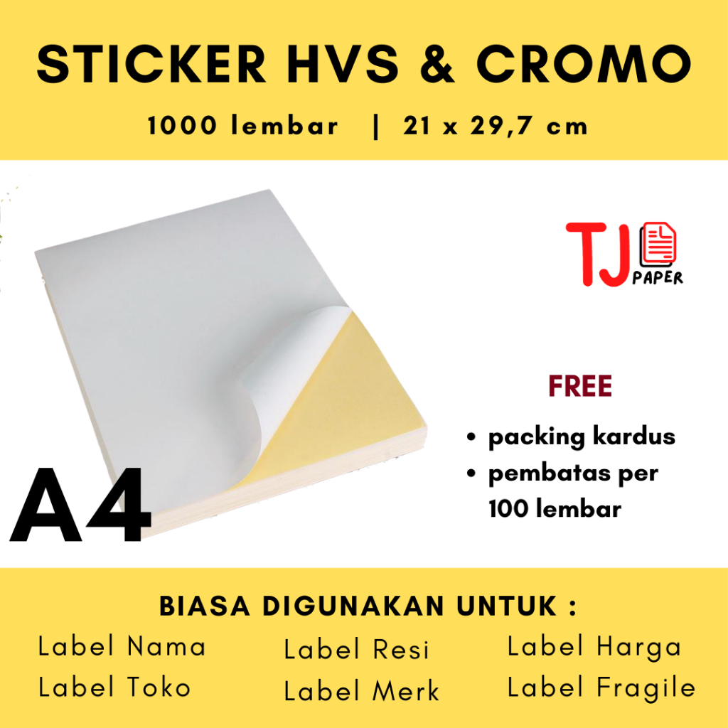 Jual (1000 lembar) Sticker HVS / Cromo - A4 / F4 (Sticker Doff ...