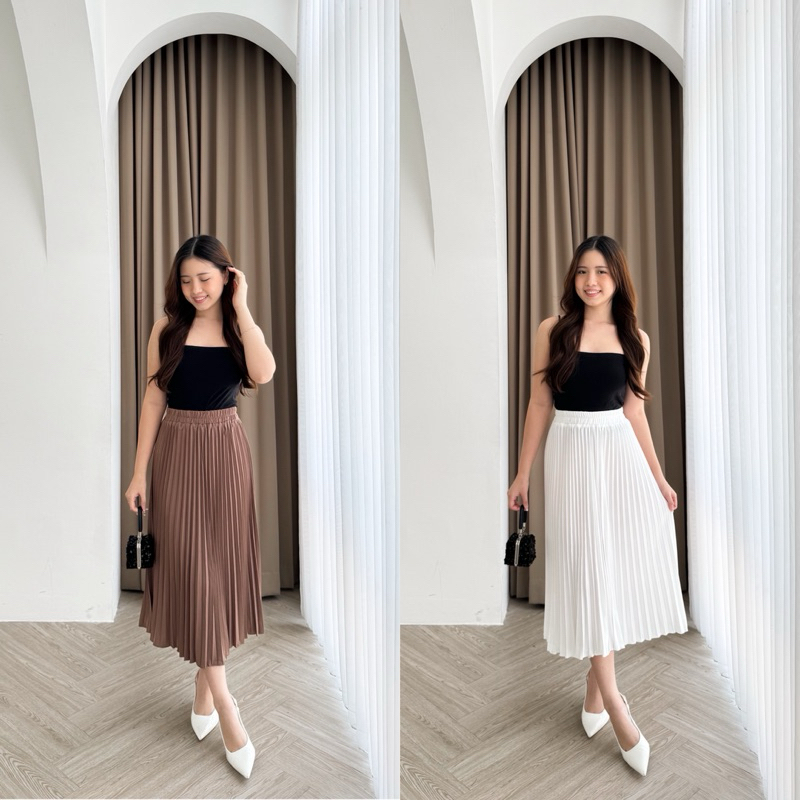 Jual Jent Pleated Skirt | Rok Midi Pleated Plisket | Shopee Indonesia