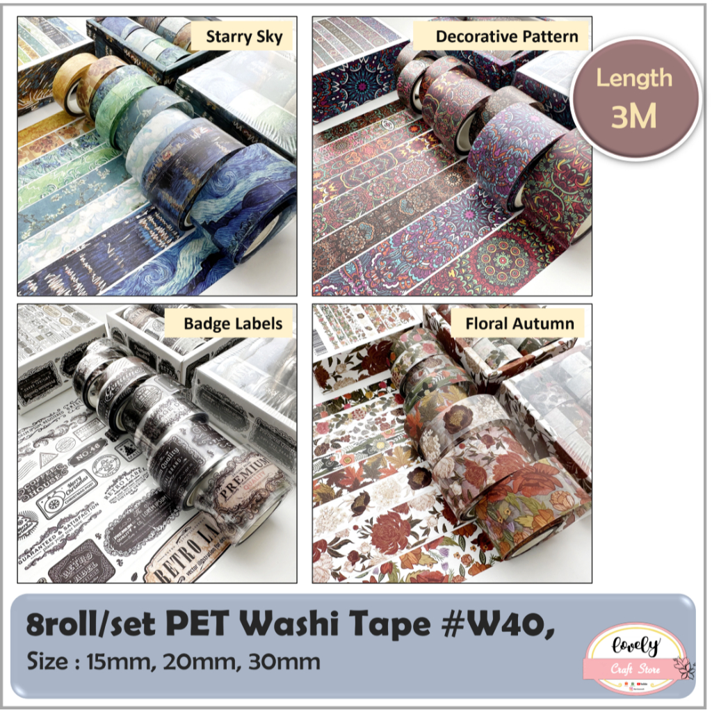 Jual LovelyCraftStore | W40 PET Washi Tape Selotip 8pcs/set Vintage ...
