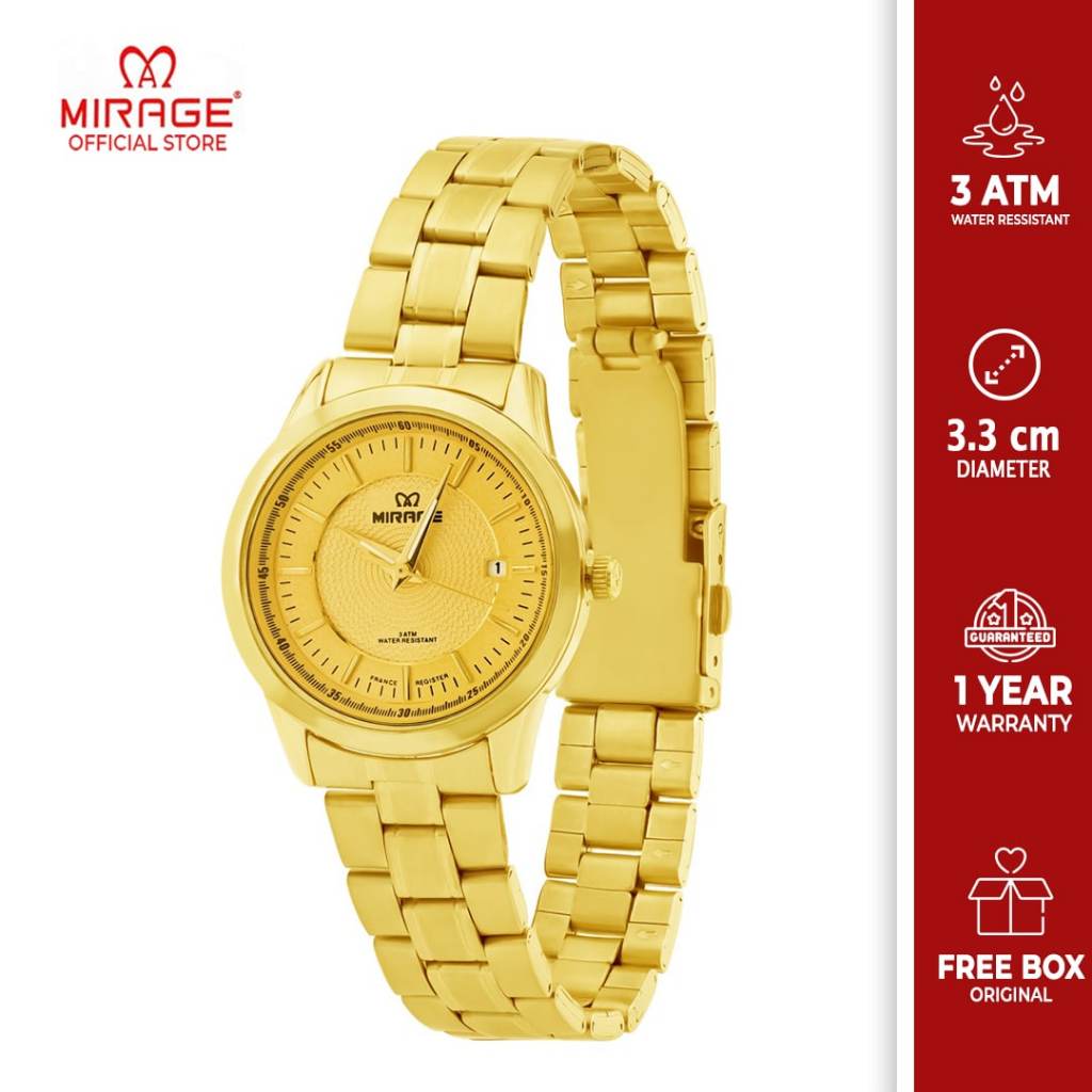 Jual Mirage Jam Tangan Analog Wanita Kasual Elegant 8807 L Gold Emas ...