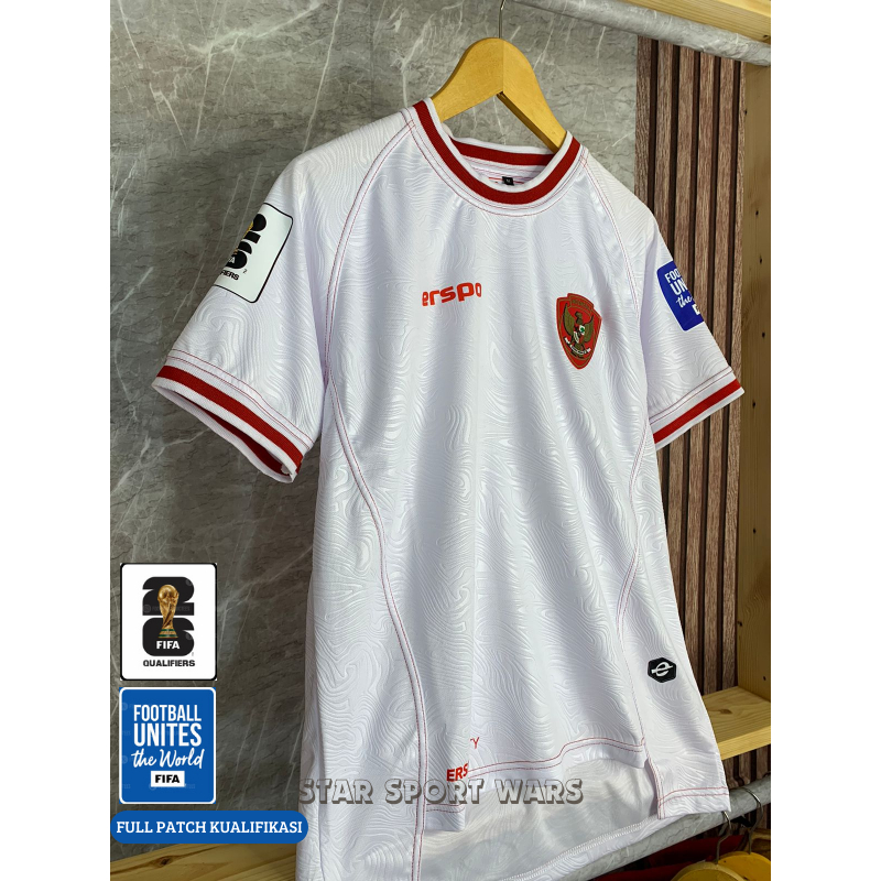 Jual Jersey Kualifikasi Timnas Indonesia Putih Terbaru 2024 ERSPO Bahan Dryfit Brazil Motif Topo ...