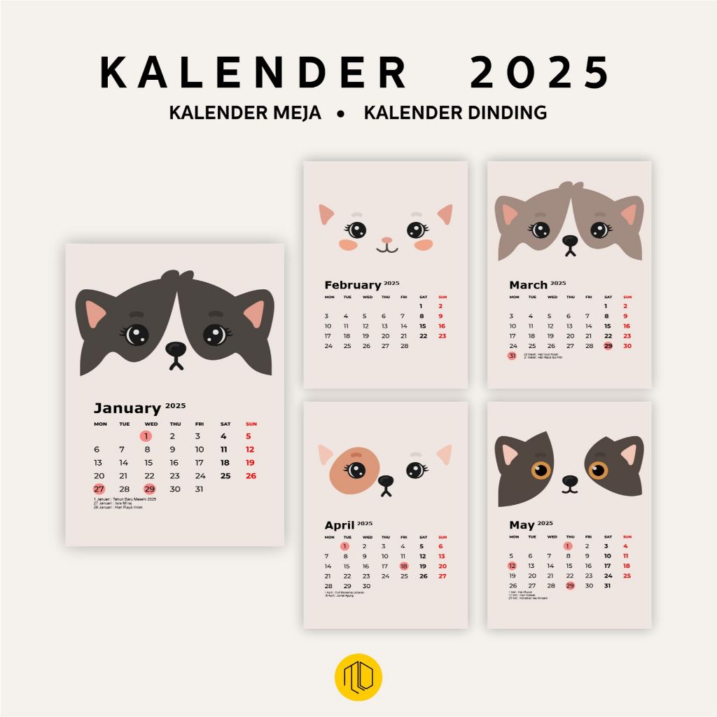 Jual Kalender Dinding Kucing Aesthetic 2025 / Kalender Meja Aesthetic ...
