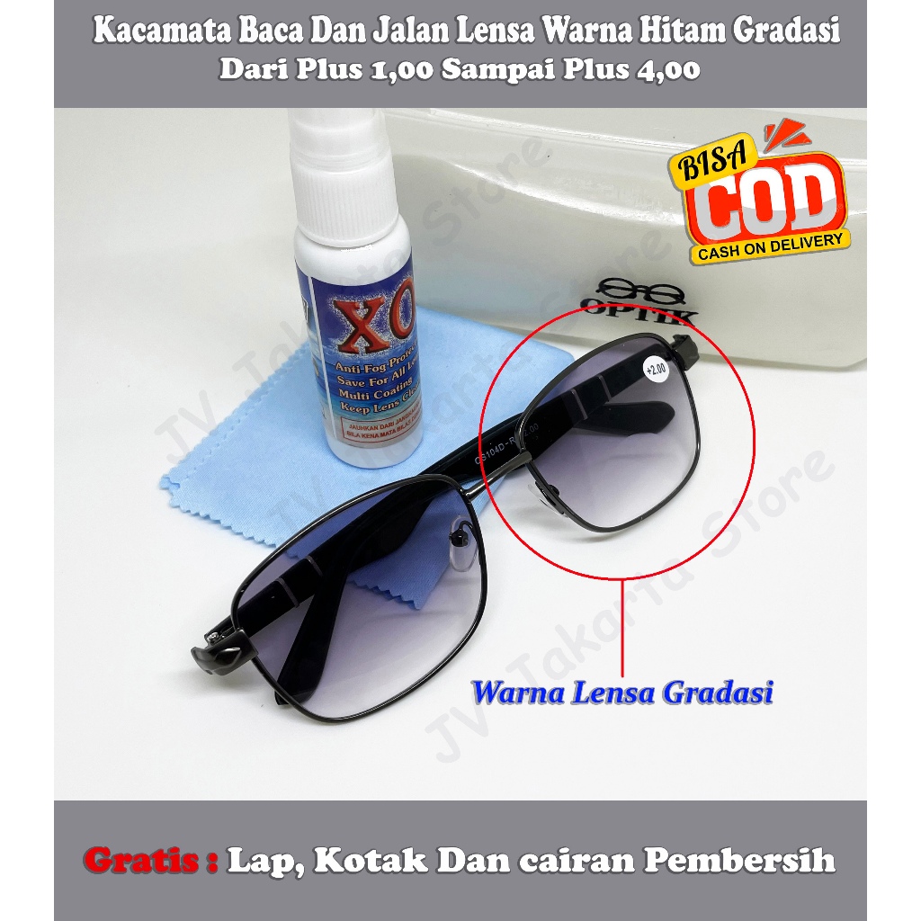 Jual Kacamata Baca Dan Jalan Lensa Warna Gradasi Hitam, Gratis Box, Lap ...