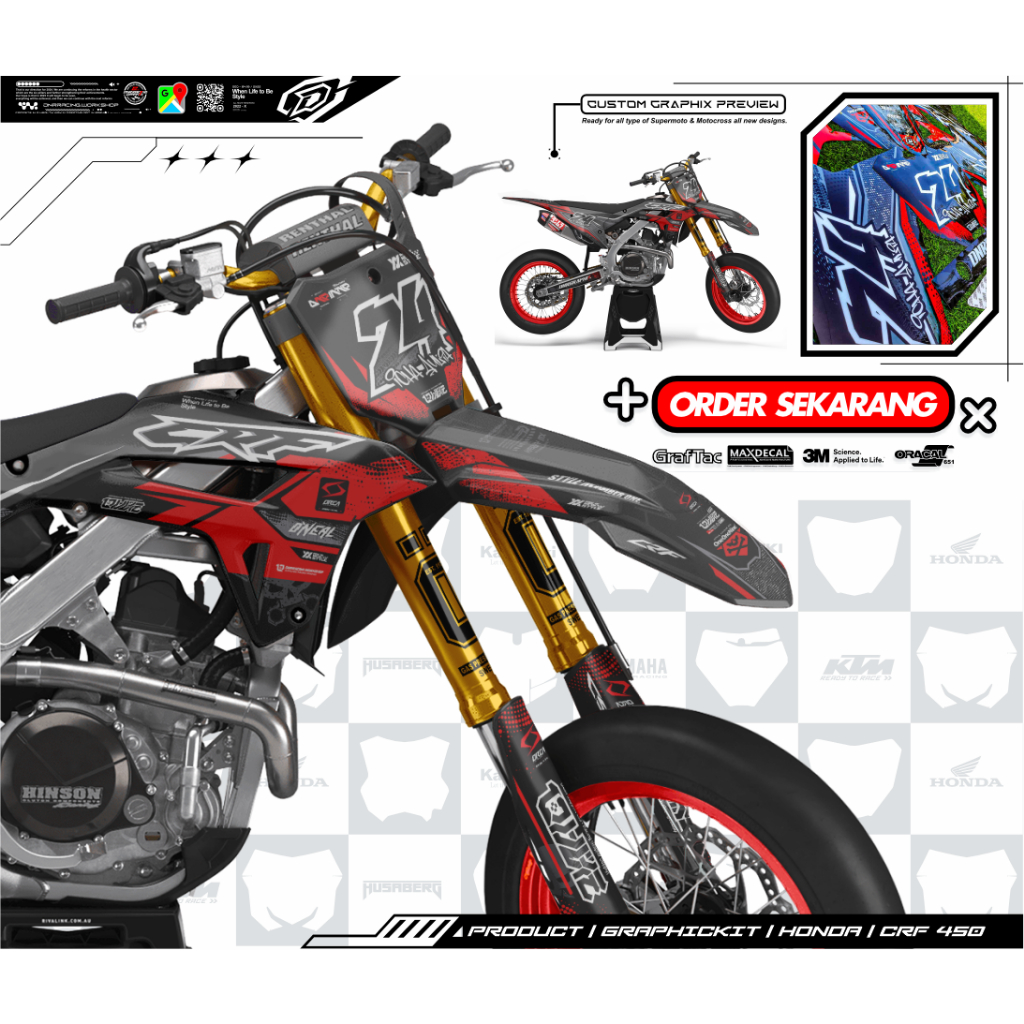 Jual CRF 450 DECALS BRUSH HALFTONE SUPERMOTO SERIES !!! Custom Decals ...