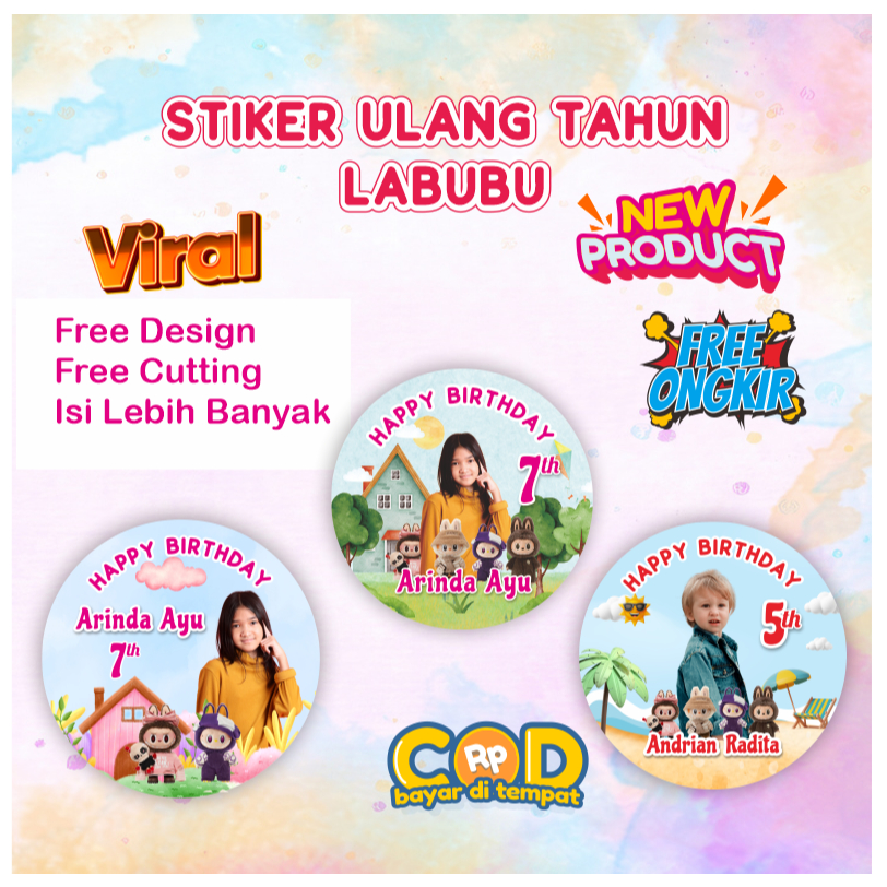 Jual Stiker Labubu Stiker Ulang Tahun Labubu Custom Foto Anak Ultah ...