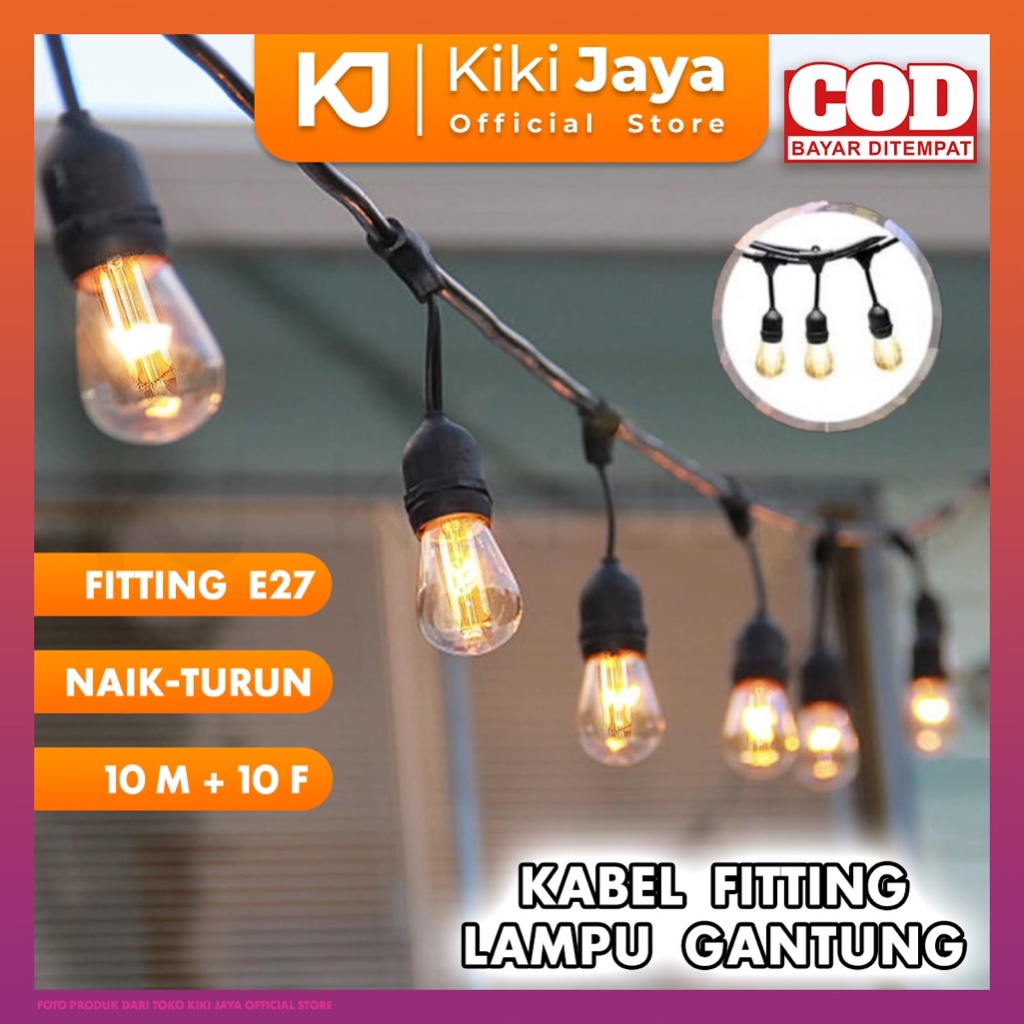 Jual [KIKI] Fitting Lampu Gantung - 10 Meter / 10 Fitting E27 - Untuk Outdoor dan Indoor Kabel ...