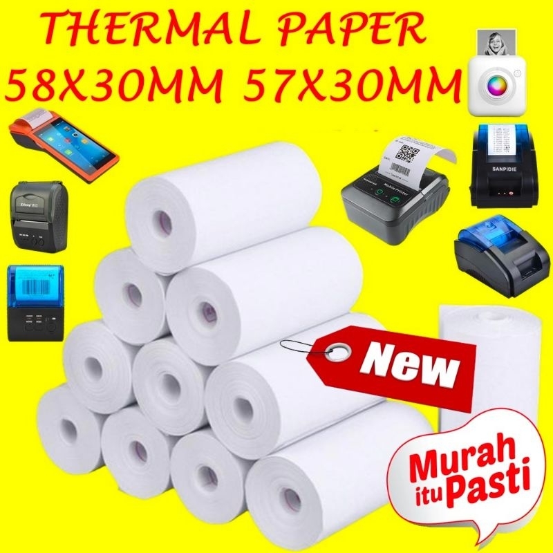 Jual Thermal Paper Roll 57x30 58x30 Cetak Hitam Kertas Thermal Strip ...